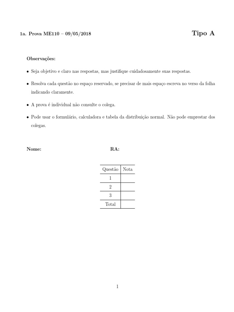 Prova1 Me110a | PDF