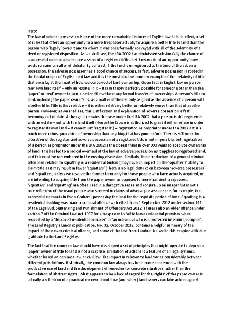 Adverse Possession in English Law Explained | PDF | Law
