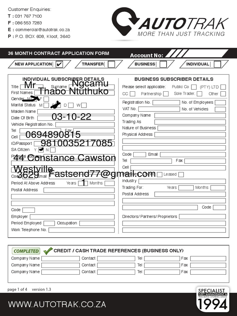 Business Vehicle Tracking Form | PDF | Breach Of Contract | Mobile Phones