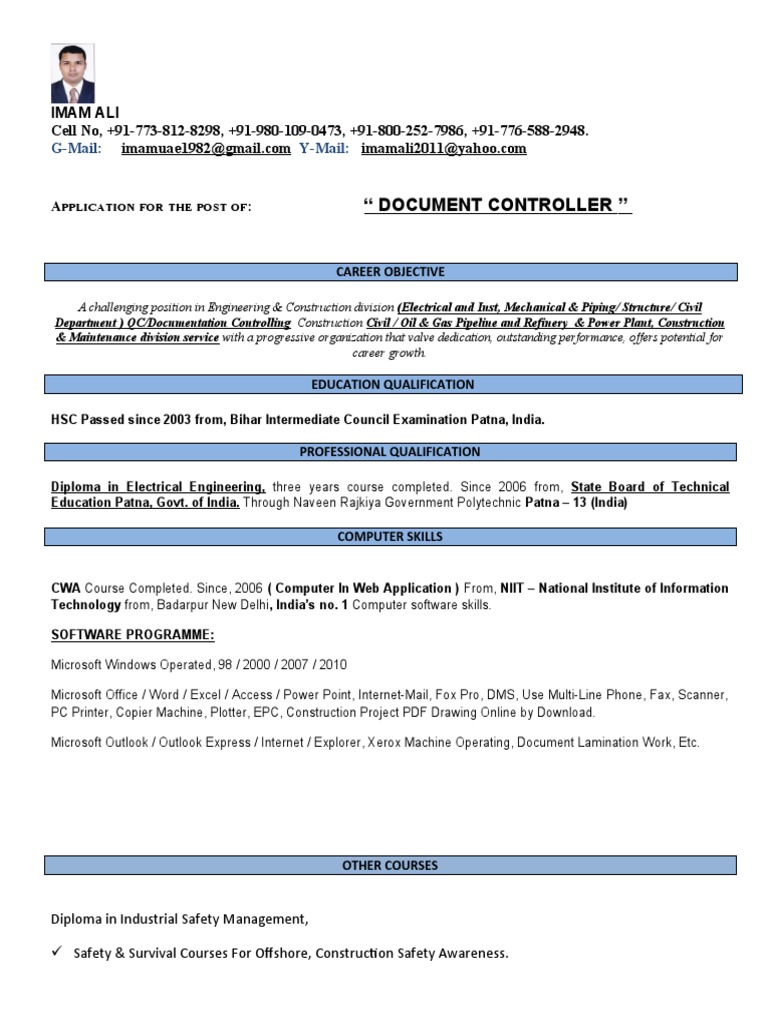 IMAM Document Controller CV | PDF
