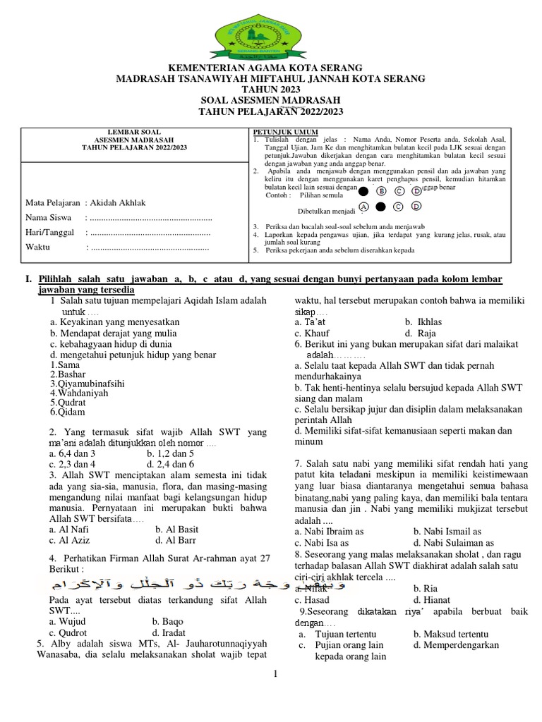 Soal Akidah Akhlak PDF | PDF