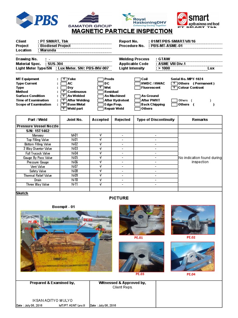 Magnetic Particle Inspection Report for Biodiesel Project Pressure ...