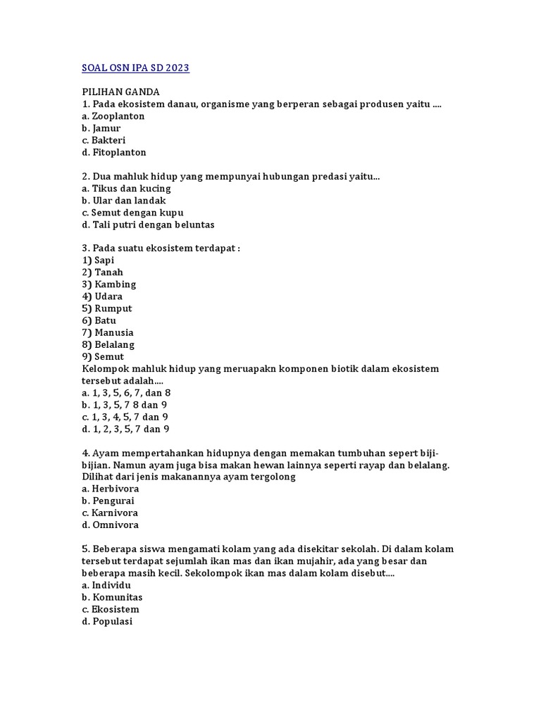 Soal Osn Ipa SD 2023 | PDF