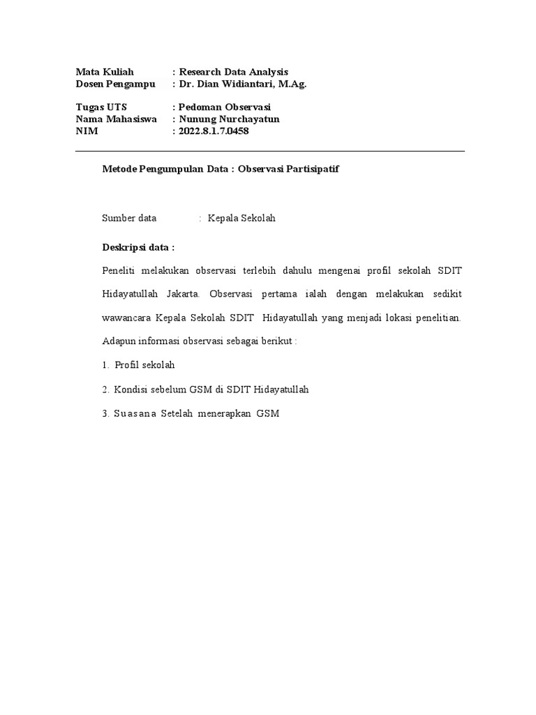 Pedoman Observasi UTS Data Analisis | PDF