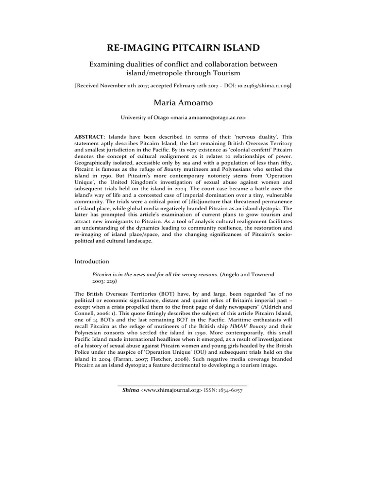Pitcairn Island: Tourism and Cultural Realignment | PDF | Pitcairn ...