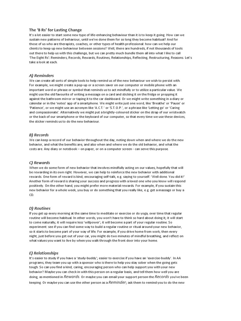 The 8 RS' For Lasting Change | PDF | Behavior | Psychology