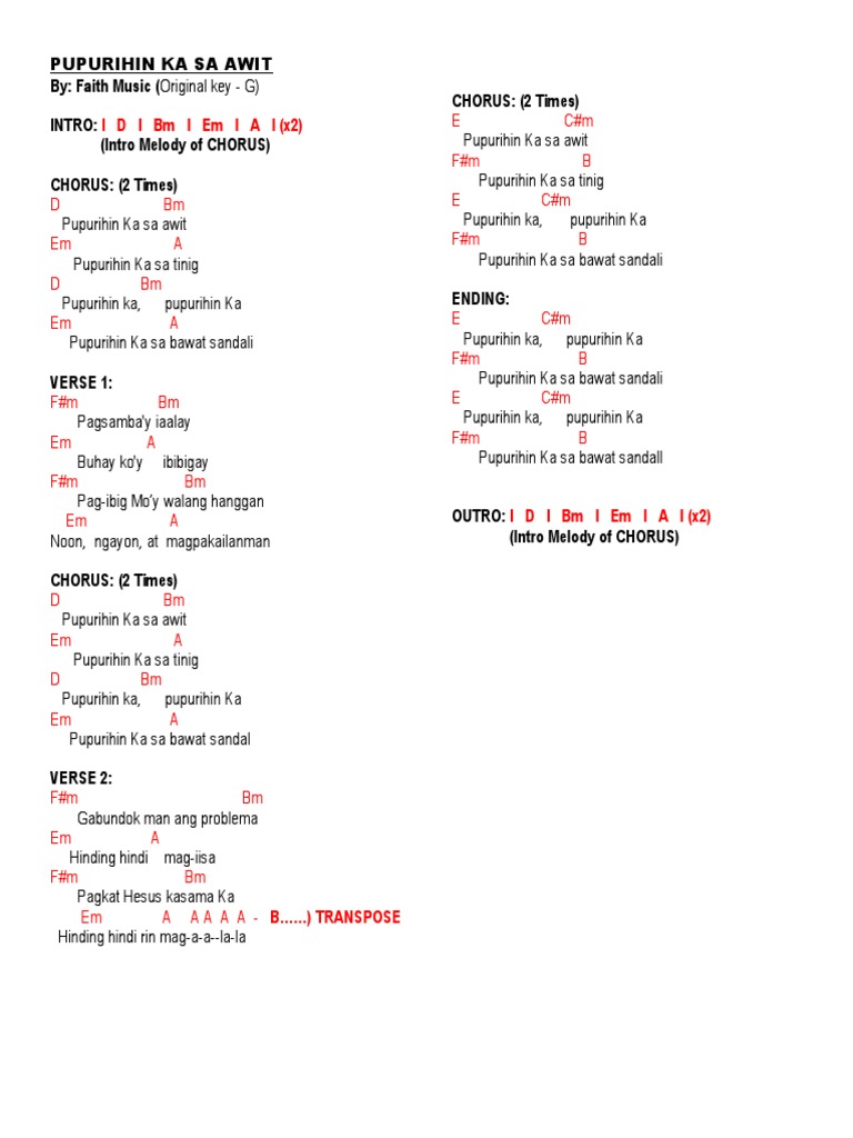 PUPURIHIN KA SA AWIT - Faith Music - D | PDF
