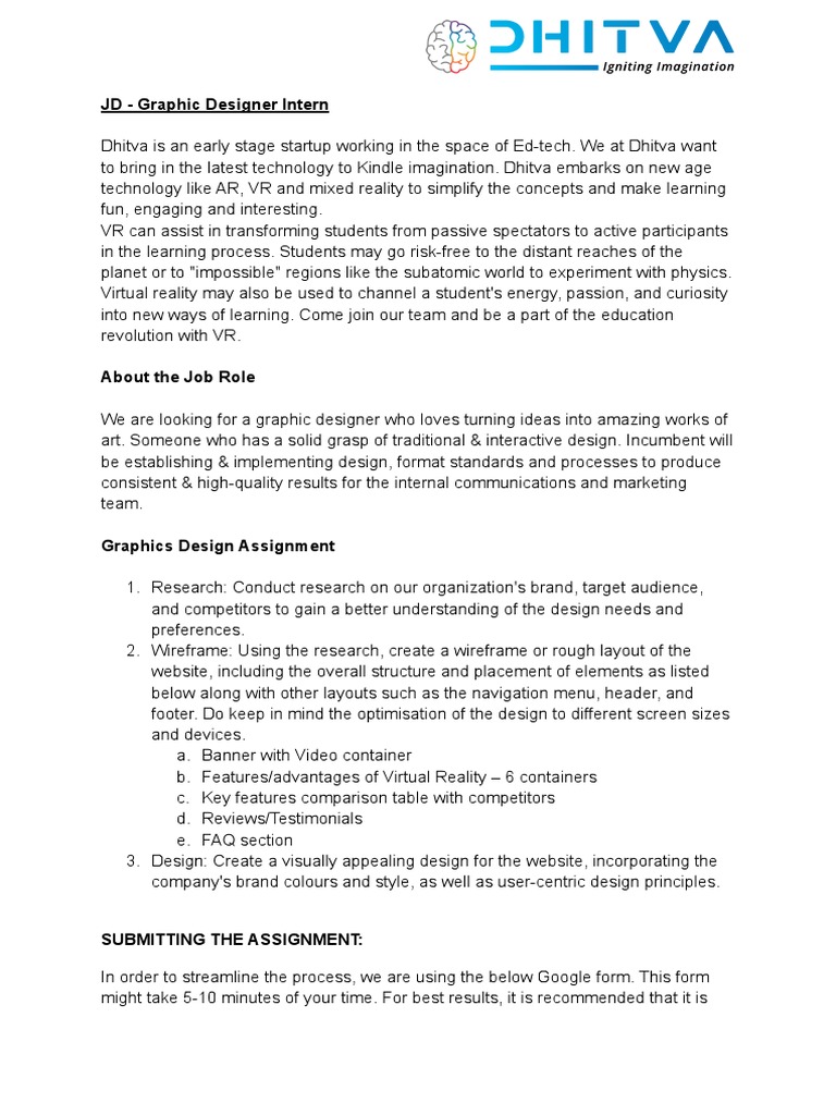 Graphic Designer Intern Job Description | PDF | Virtual Reality | Design