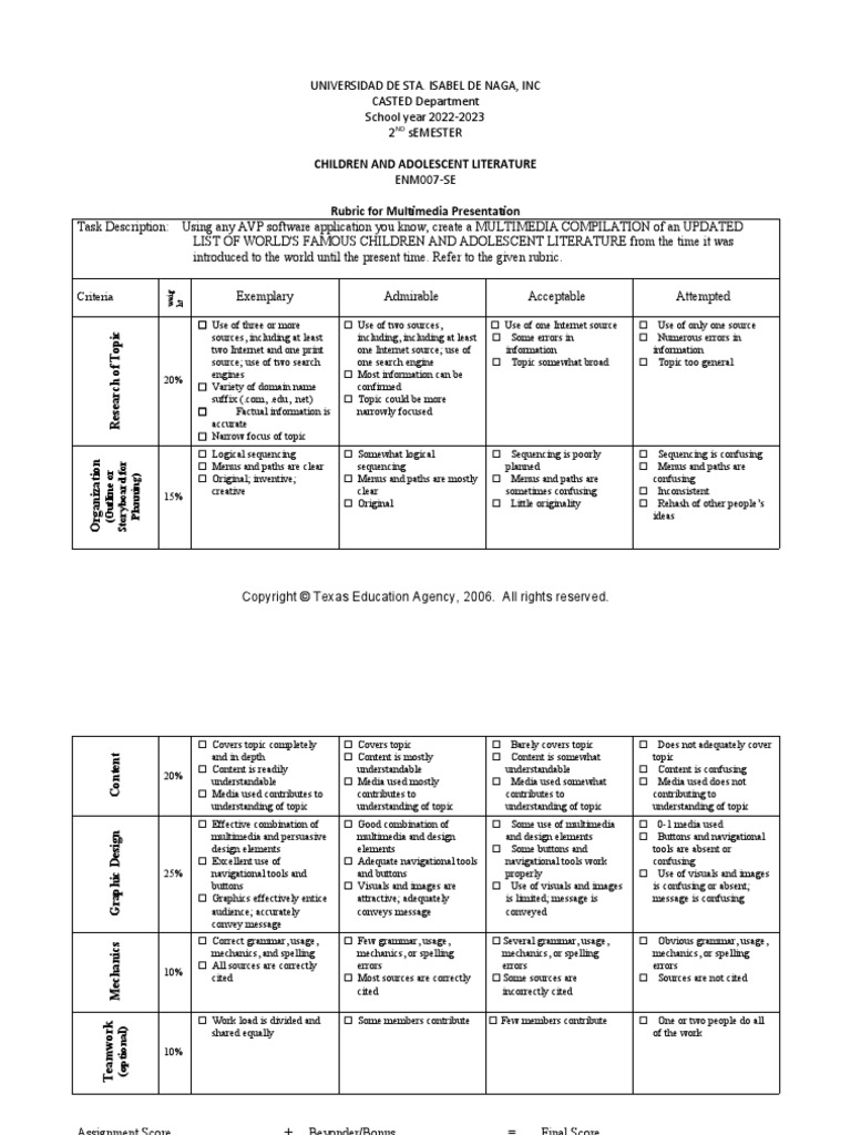 Prelims exam-Multimedia-Presentation-Rubric | PDF | Multimedia | Computing