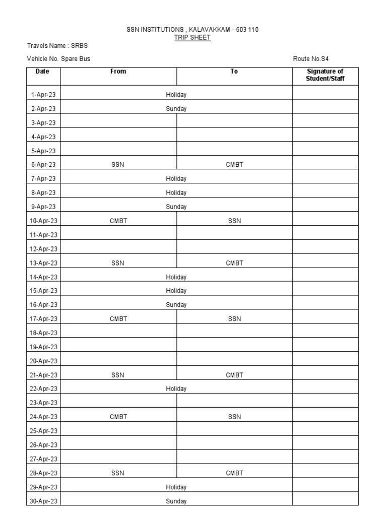 Trip Sheet | PDF | Transport | Vehicles