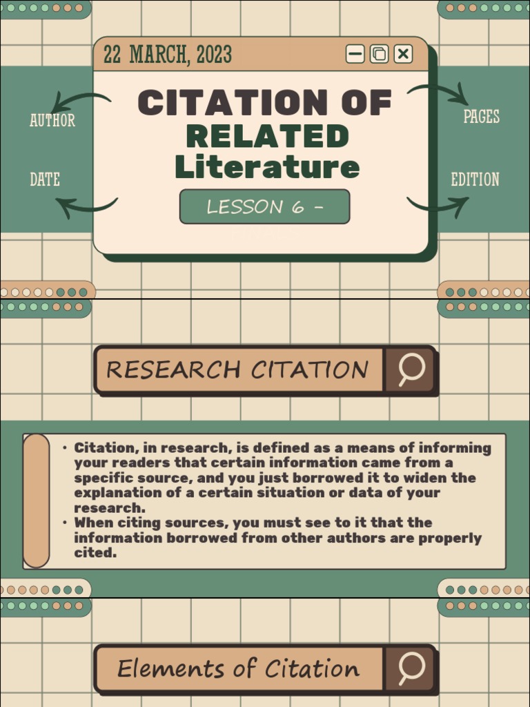 Lesson 6 - Citation of Related Litearature PDF | PDF | Citation | Apa Style