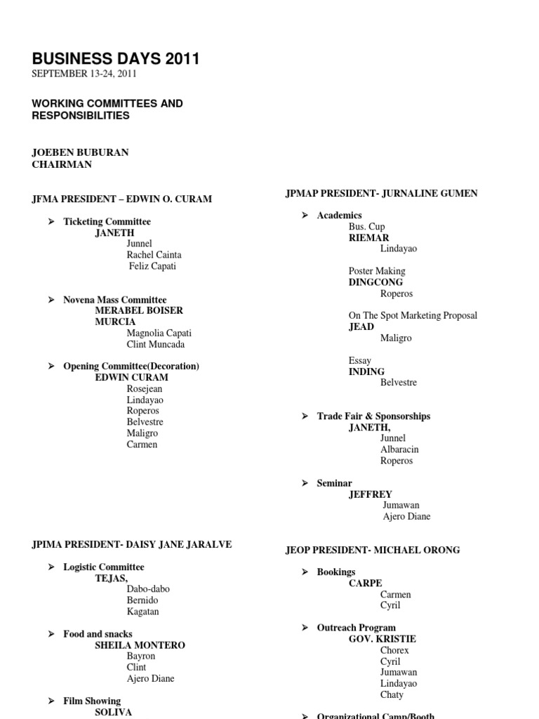 Business Days 2011 Committee Overview | PDF | Social Science