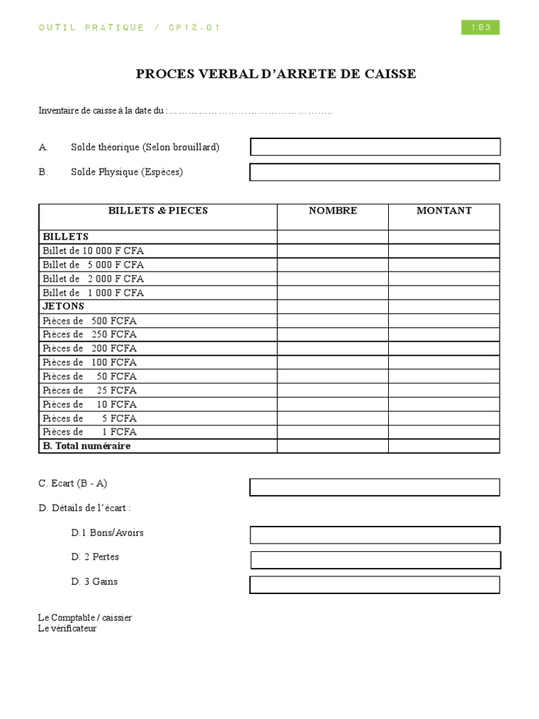 Procès-Verbal d'Arrêté de Caisse | PDF
