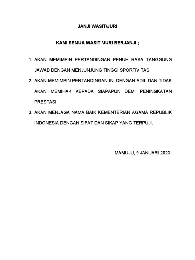 Janji Wasit Porseni 2023 | PDF