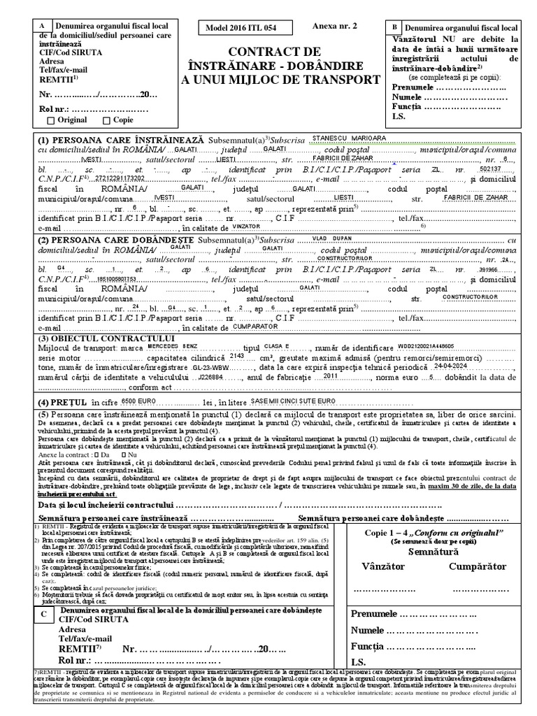 Contract de Instrainare-dobandire a Unui Mijloc de Transport (4) | PDF