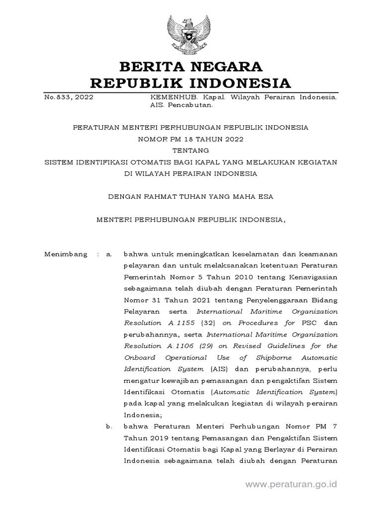 Permenhub Nomor PM 18 Tahun 2022 | PDF