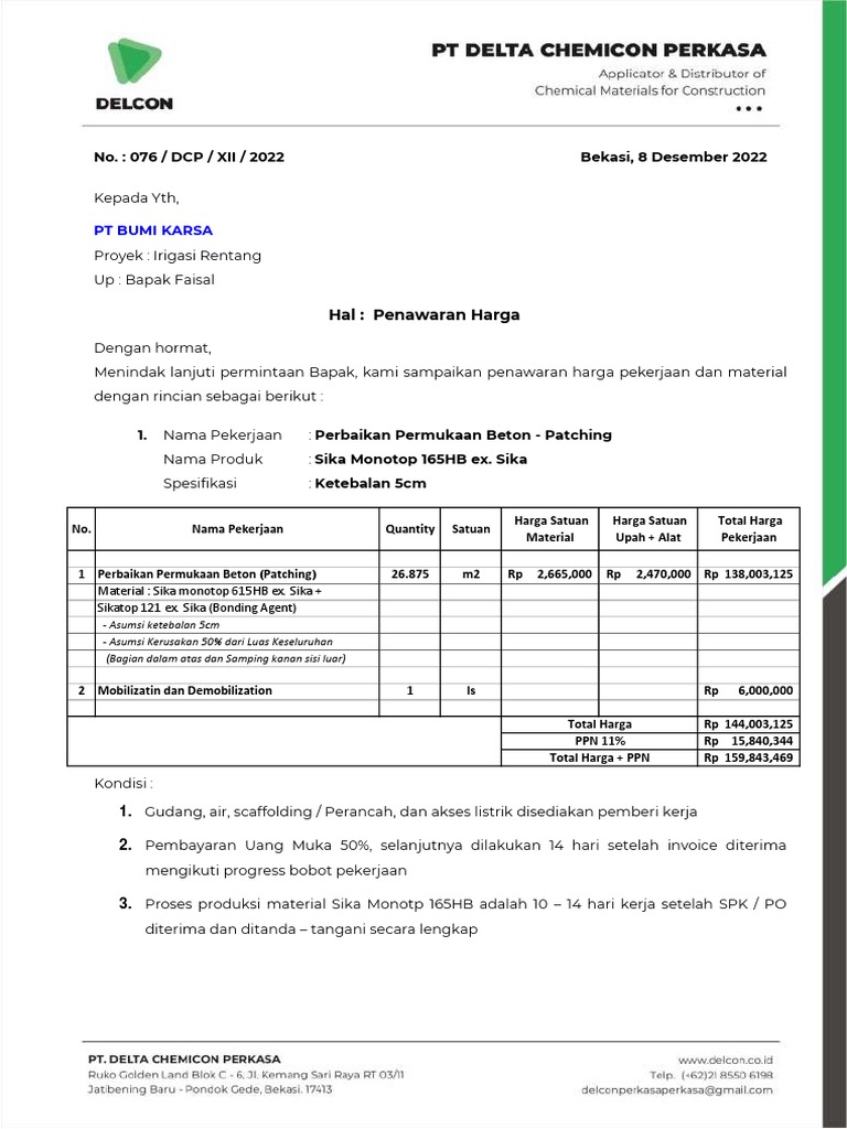 076 PT Bumi Karsa - Irigasi Rentang - Patching (Rendering) | PDF