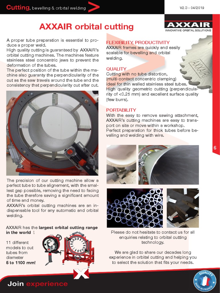 AXXAIR Orbital Cutting Machines Guide | PDF | Pipe (Fluid Conveyance ...