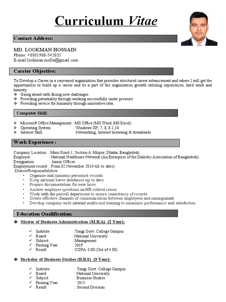 Career Profile of Md. Lookman Hossain | PDF