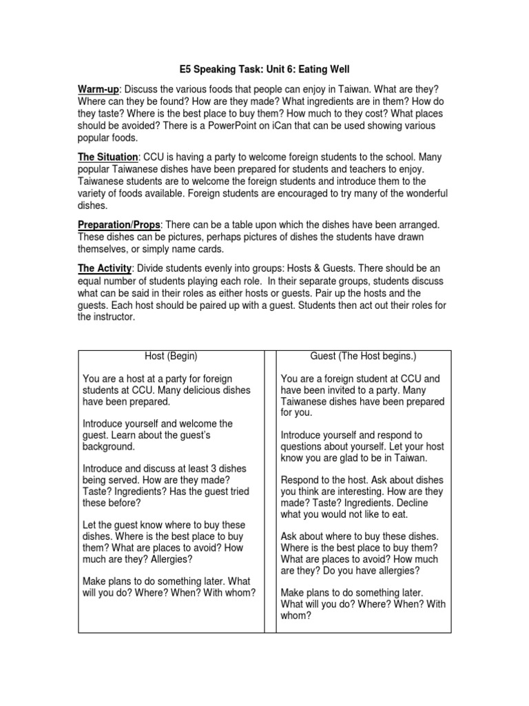 E5 Speaking Tasks | PDF