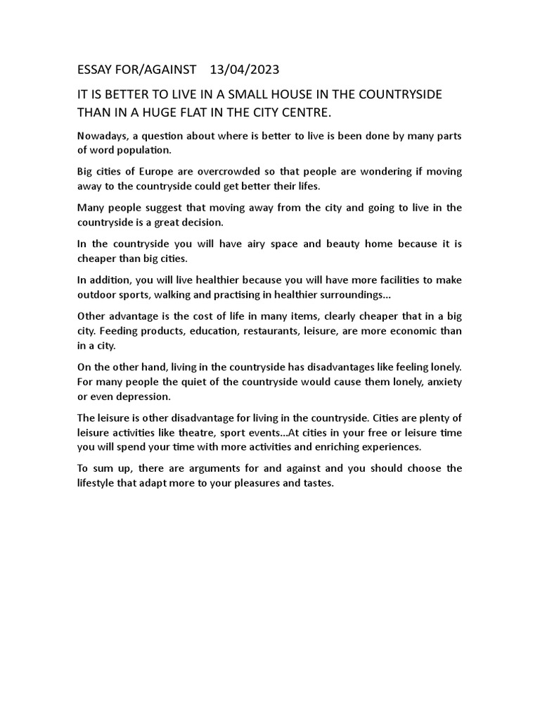 ESSAY FOR Against COUNTRYSIDE | PDF | Social Science