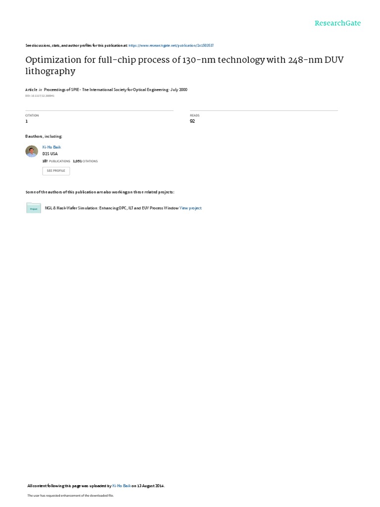 Optimization For Full-Chip Process of 130-nm Technology With 248-nm DUV ...