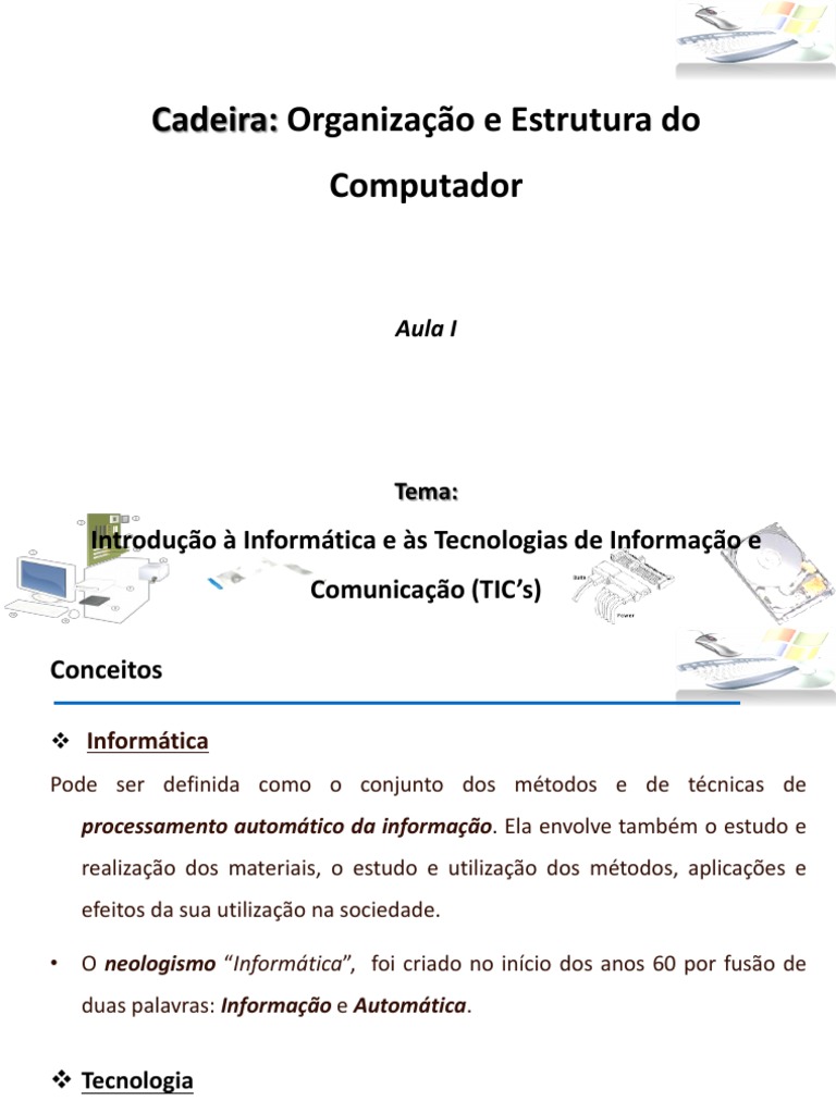 Aula I - Organização e Estrutura Do Computador PDF | PDF | Informação ...