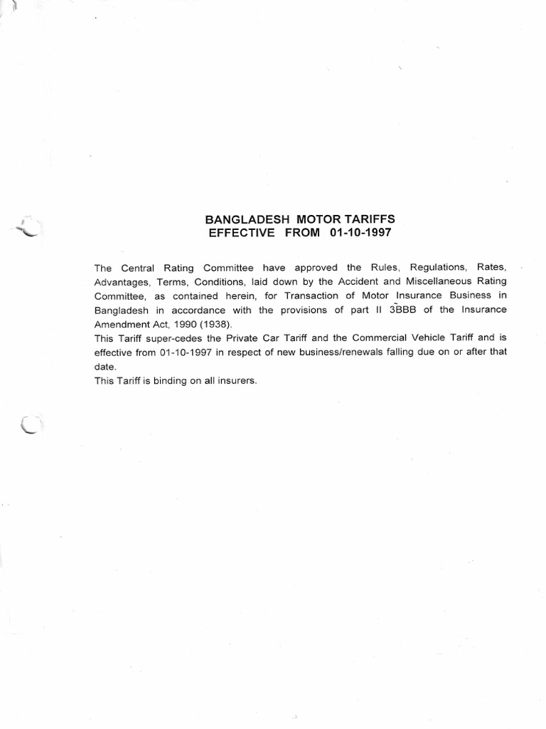 Motor Tariff | PDF | Insurance | Vehicle Insurance