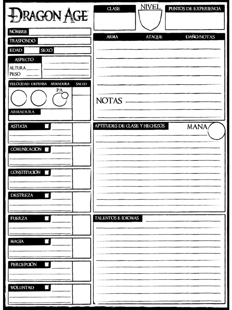 Dragon Age - Hoja de Personaje | PDF