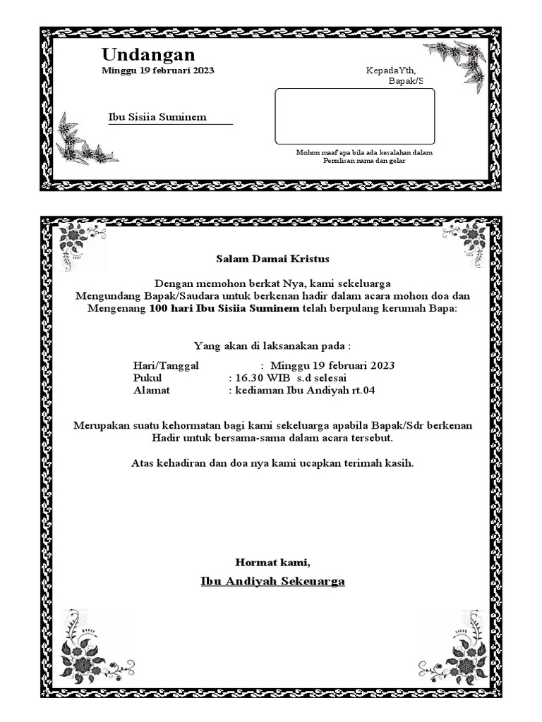 Undangan Kirim Leluhur 1 TAHUN KATOLIK | PDF