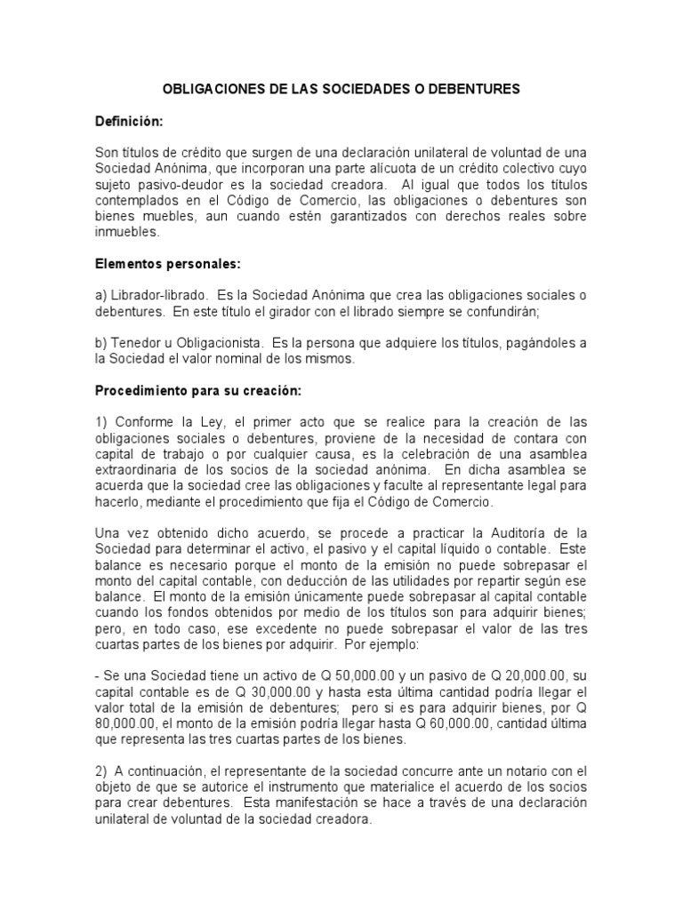 Obligaciones y Debentures en Sociedades | PDF | Contabilidad | Sociedad