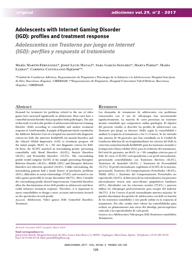 Adolescents with Internet Gaming Disorder | PDF | Psiquiatría | Observación