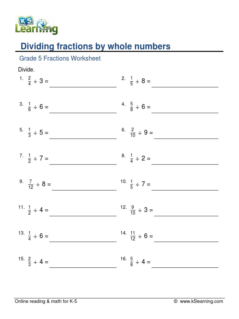 Grade 5 Divide Fractions by Whole Numbers A PDF | PDF