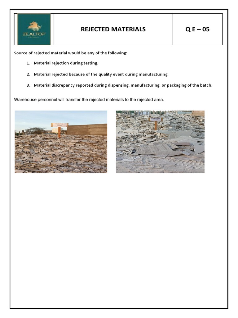 Rejected Materials Handling Procedures | PDF