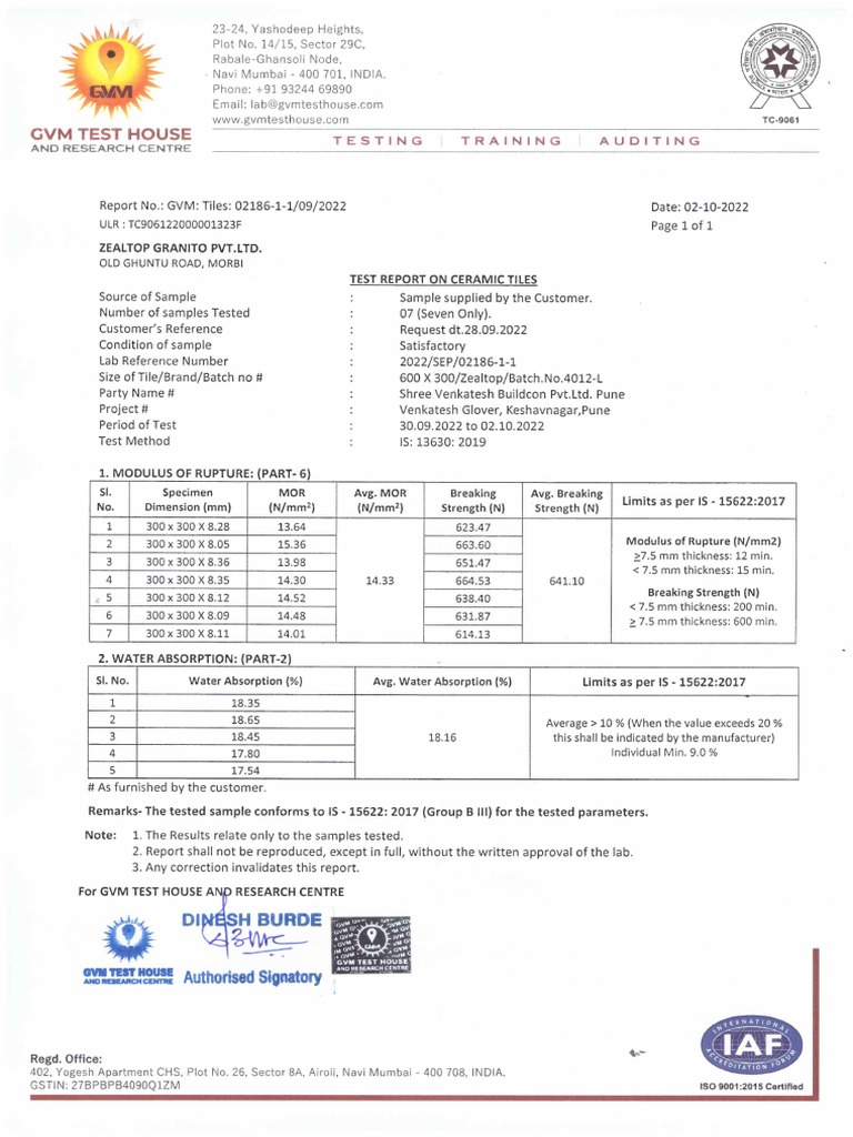 01 - GVM Test Report - 300x300 MM | PDF