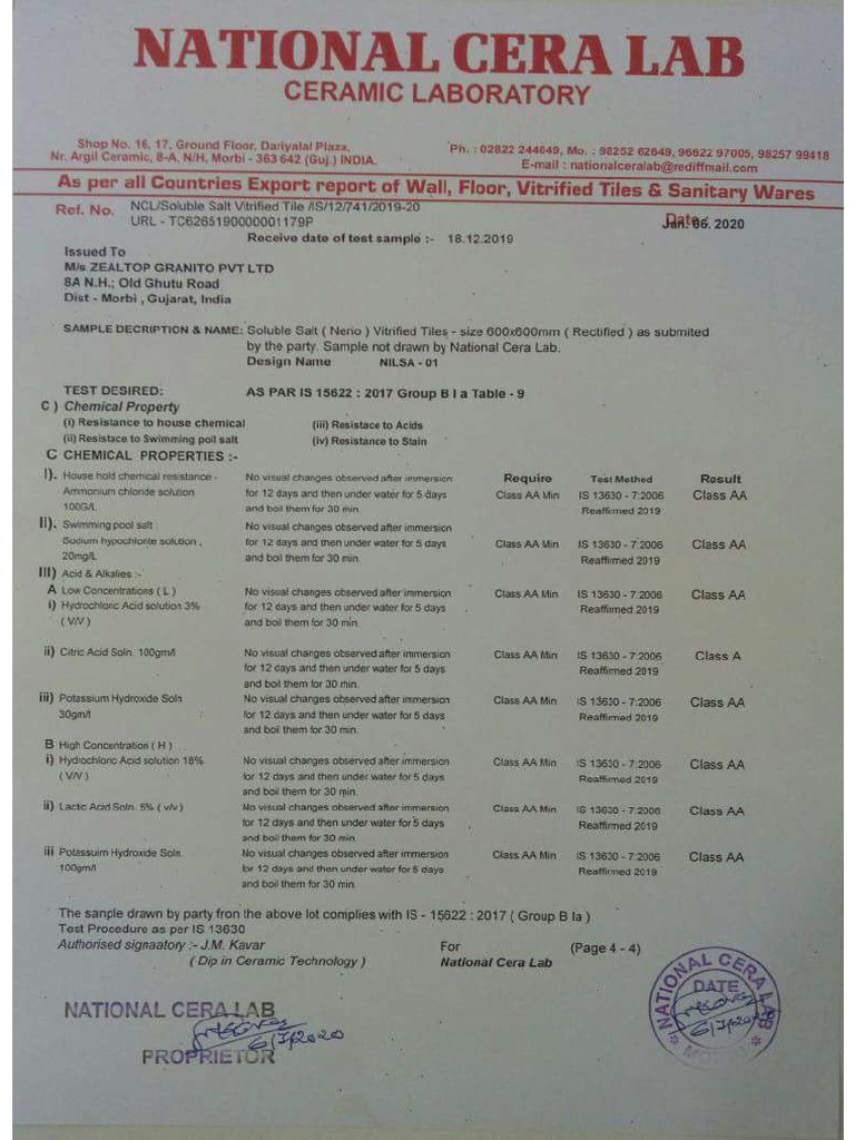 11 - National Cera Lab Test Report - 600x600 MM - 06.01.2020 | PDF