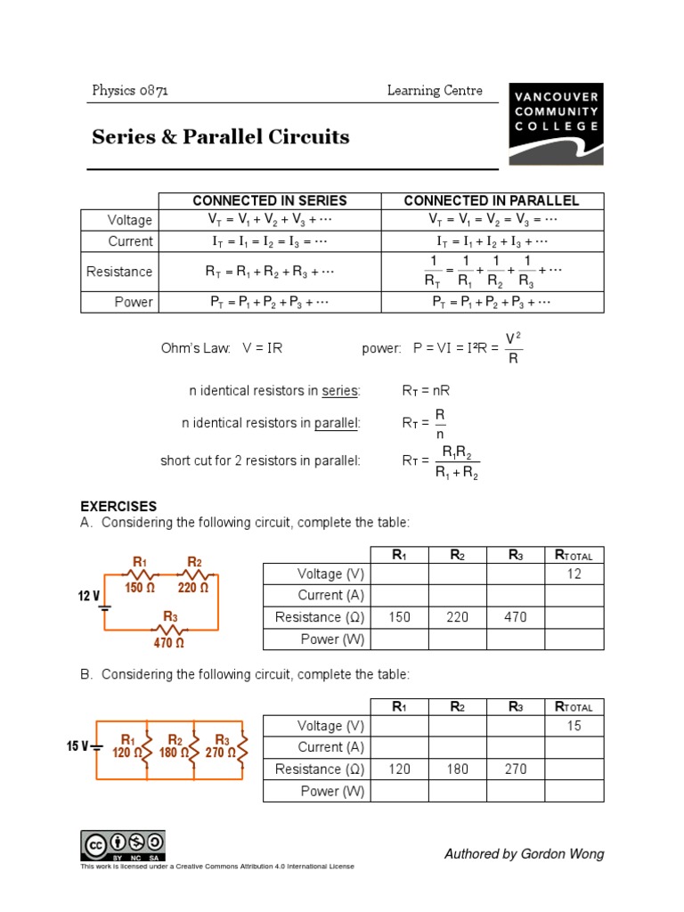 Phys0871 Seriesandparallelcircuits Pdf Series And Parallel Circuits Electrical Resistance