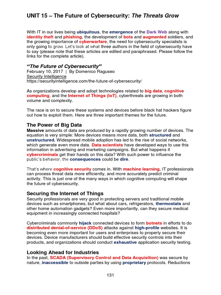 Unit15 - Future of Cybersecurity With Exercises Questions | PDF | Computer Security | Security