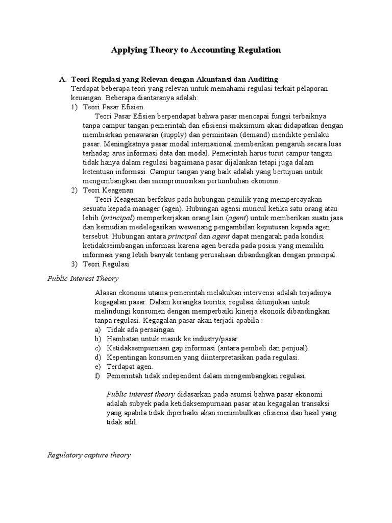 Applying Theory To Accounting Regulation | PDF