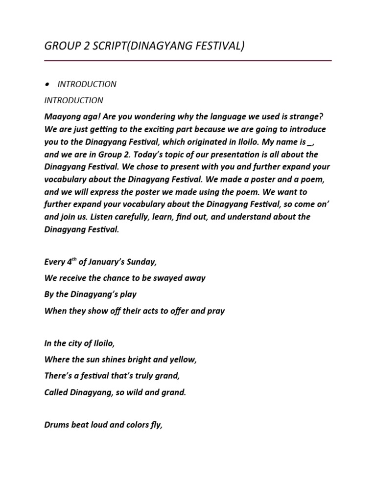 Group 2 Script (Dinagyang Festival) | PDF