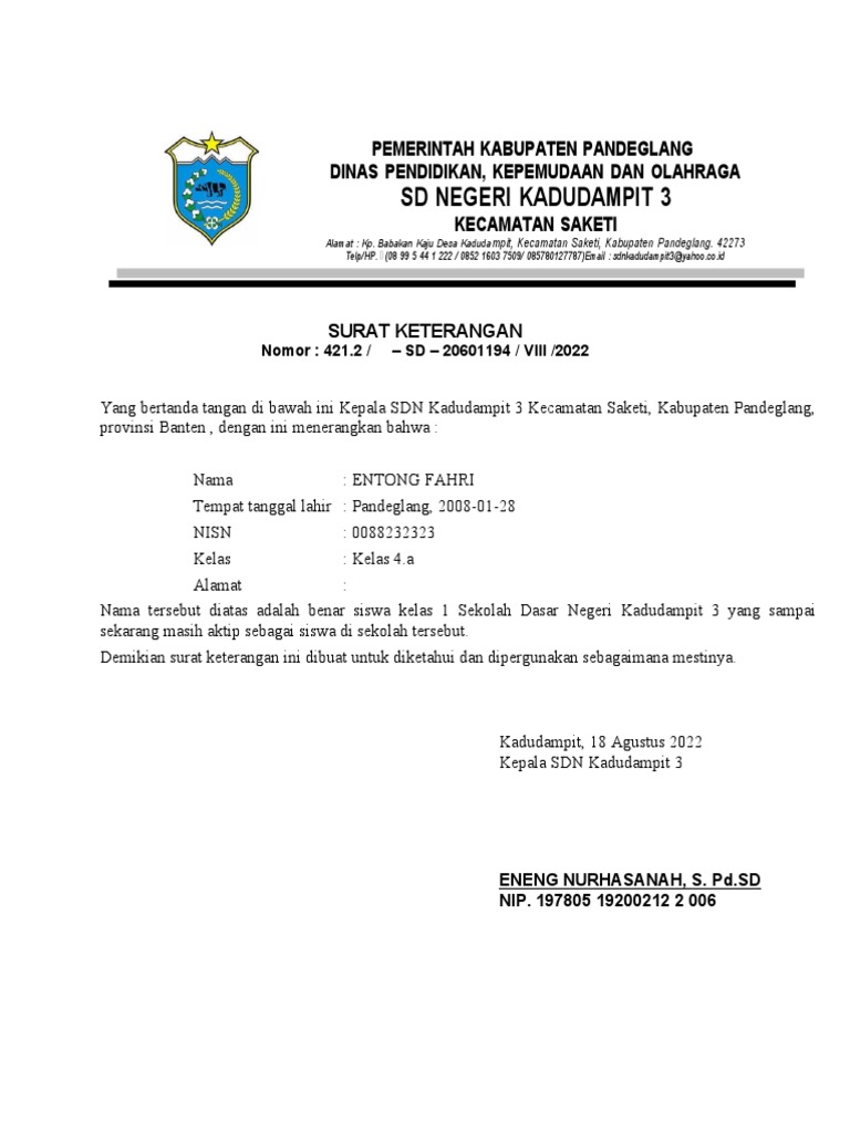 Pemerintah Kabupaten Pandeglang Dinas Pendidikan | PDF