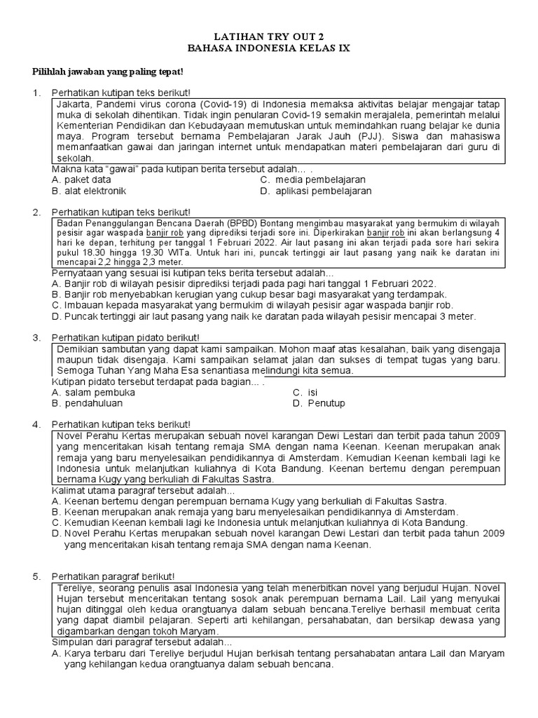 Latihan Try Out 2 No 1-15 | PDF