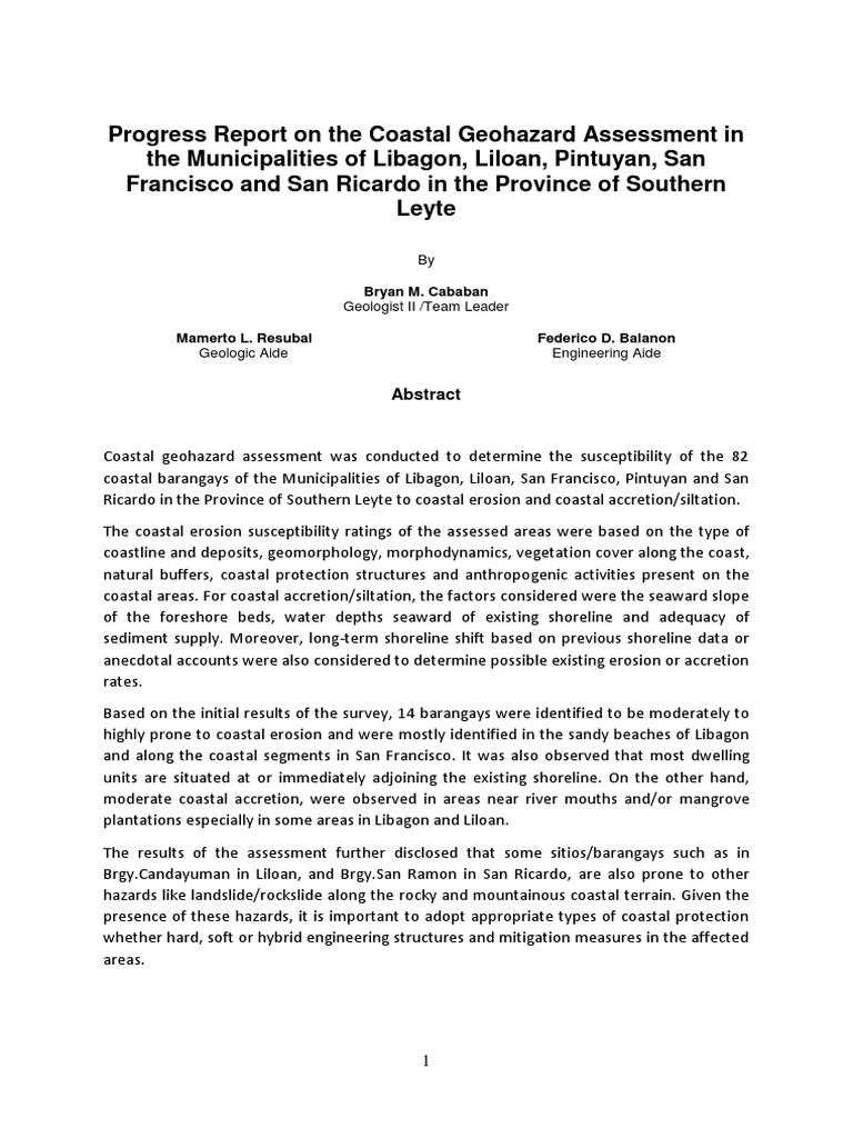 Final Report - Coastal Geohazard Assessment - BMC - SoLeyte PDF | PDF ...