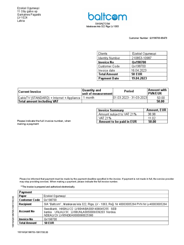 Baltcom PDF | PDF | Invoice | Money