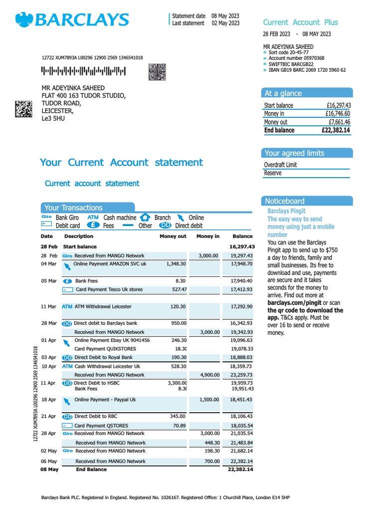 Analysis of financial transactions and account balance for Mr. Adeyinka Saheed over a three ...