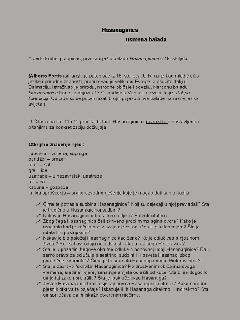 Hasanaginica Radni Materijal | PDF