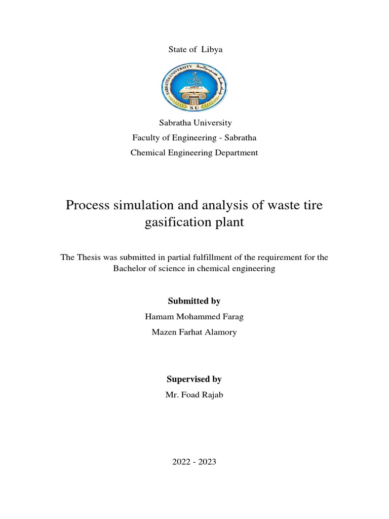 Waste Tire Gasification Process Simulation by Aspen Hysys | PDF
