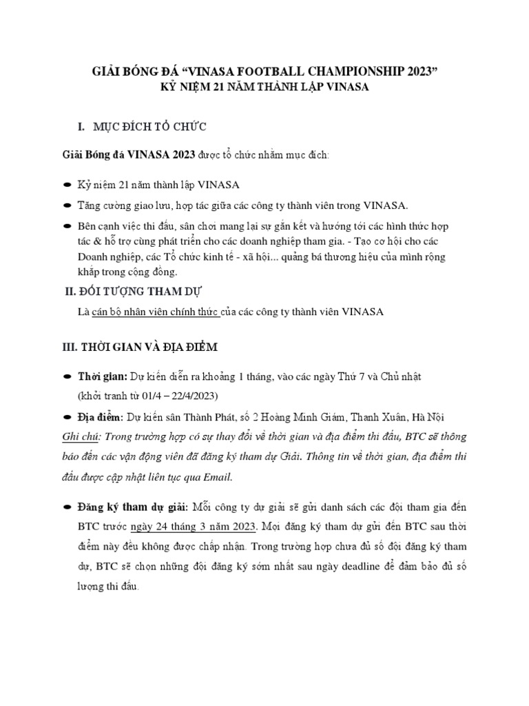 Dieu Le Giai Bong Da VINASA - Final | PDF