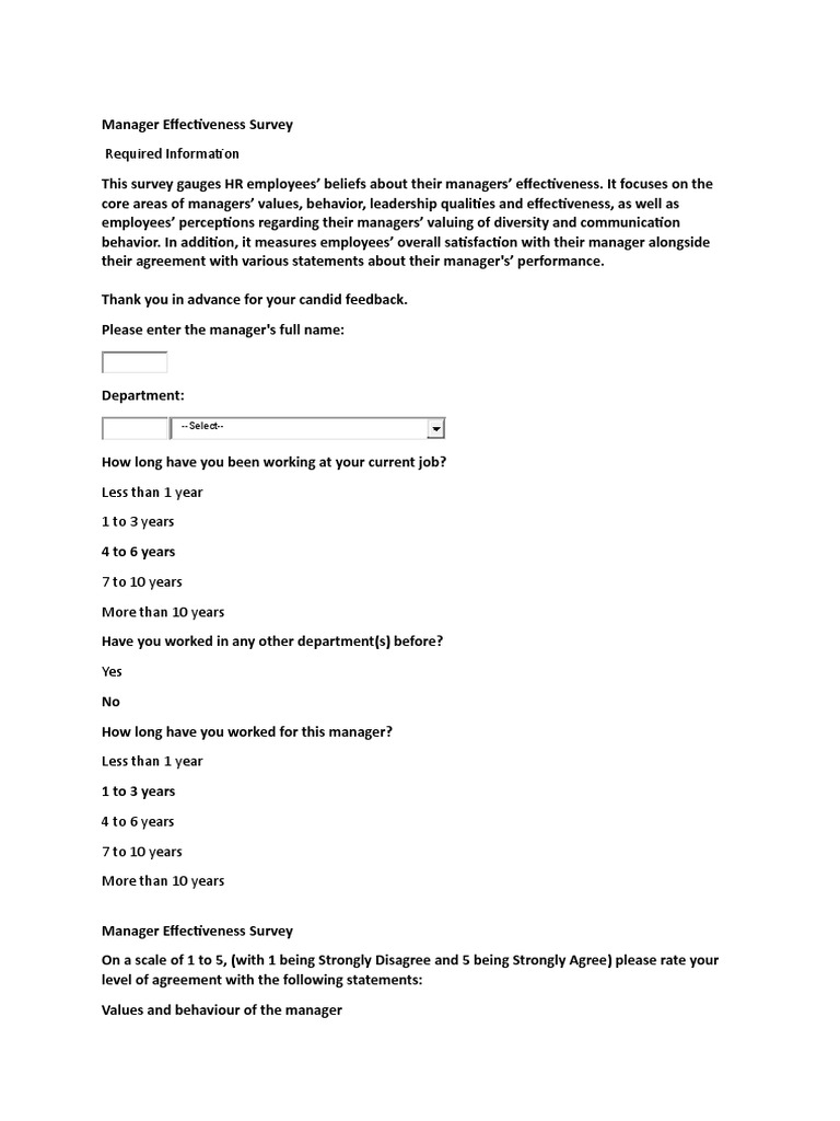Manager Effectiveness Evaluation Survey | PDF | Leadership ...