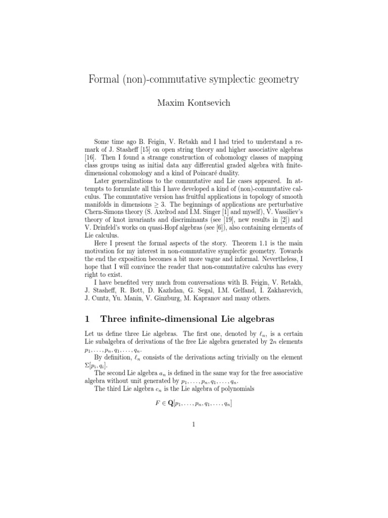 Formal Non-Commutative Symplectic Geometry | PDF | Differential Form | Lie Algebra